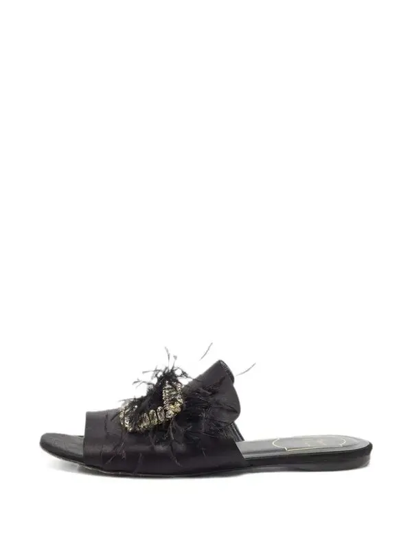 ROGER VIVIER Crystal-embellished Feather-trim Slides - Black