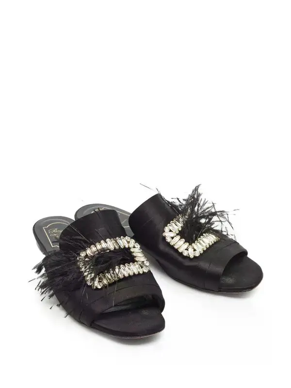 ROGER VIVIER Crystal-embellished Feather-trim Slides