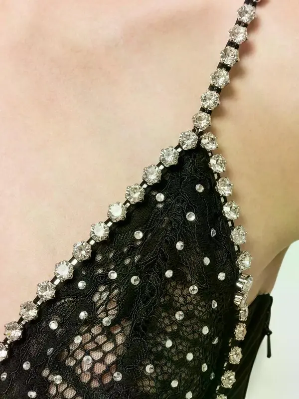 NISSA Exaggerated Hip Midi Dress With Embellished Lace Bust
