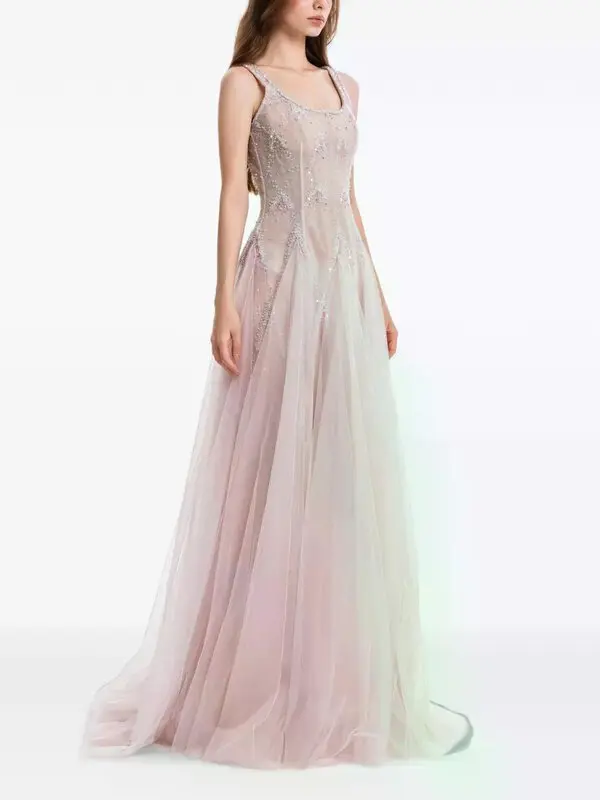 DINA MELWANI Crystal Embellished Tulle Maxi Dress