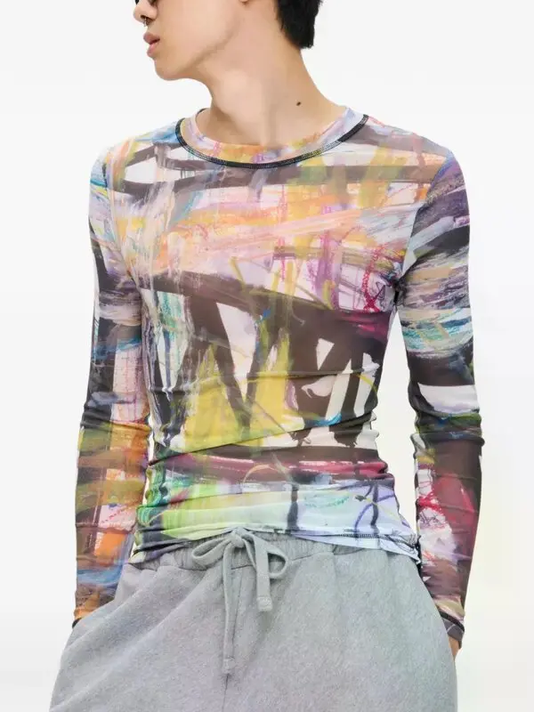 CHARLES JEFFREY Graphic Print Long Sleeve T-shirt - Orange