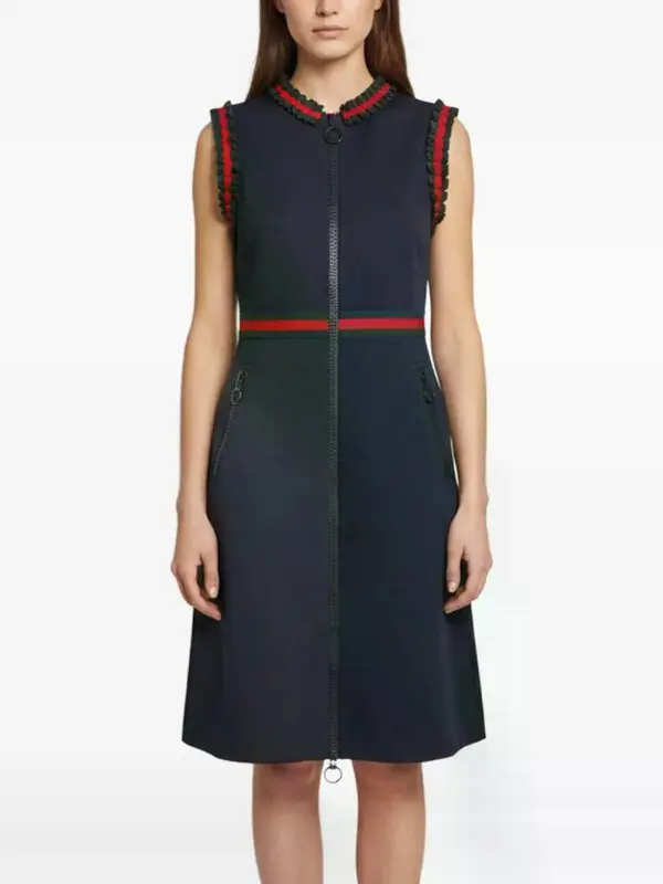 Gucci Web Stripe Frill Midi Dress - Blue