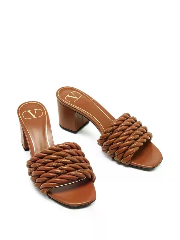 Valentino Garavani Twisted Rope Leather Heeled Sandals - Brown