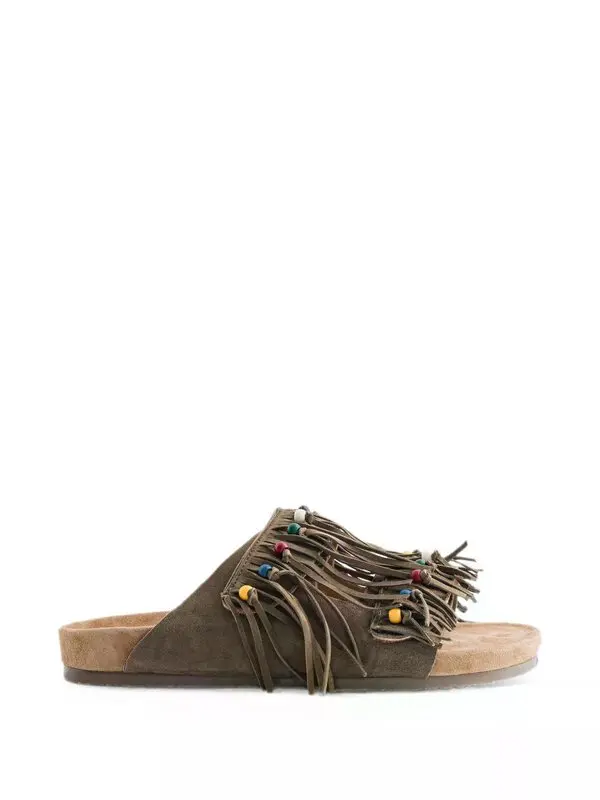 BAZISZT Basziszt Beaded Fringe Detail Slippers - Brown