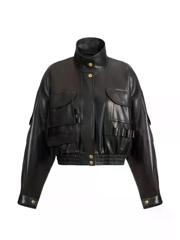 Balmain Multi-pocket Leather Bomber Jacket - Black