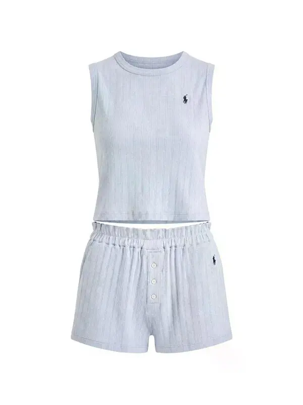 Polo Ralph Lauren Ribbed-knit Logo-embroidered Pajamas - Blue