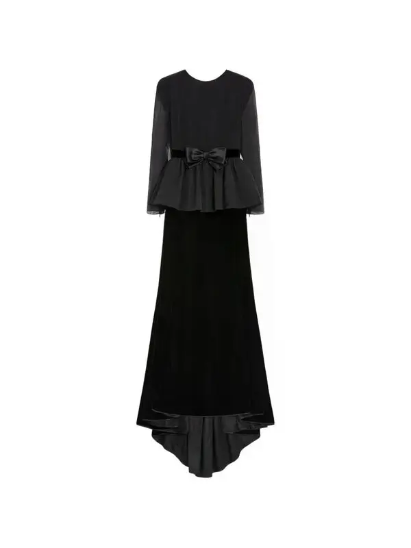 Valentino Garavani Sablé Velvet Long Dress With Duchesse Bow Detail - Black