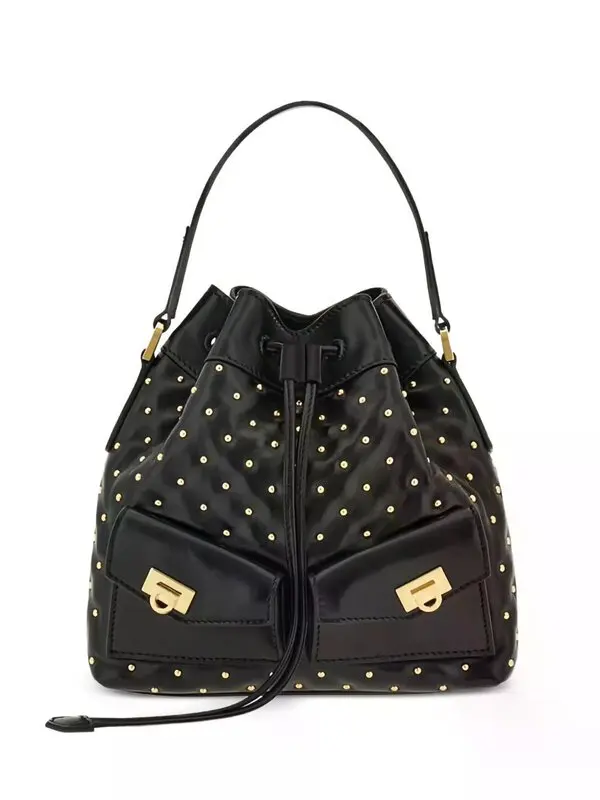 FERRAGAMO Woven Mini Bucket Bag - Black