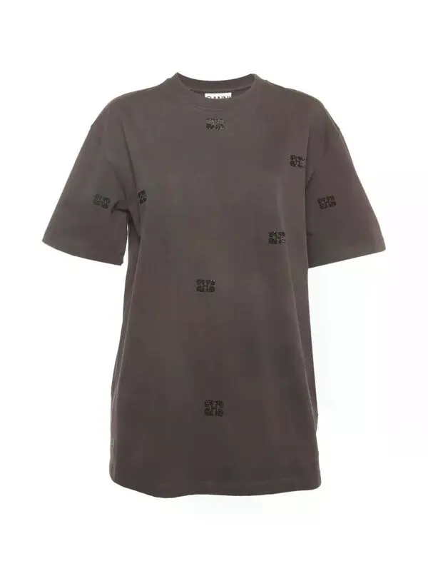 GANNI Rhinestone Logo T-shirt - Grey