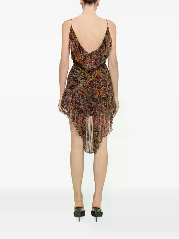 NISSA Printed Silk Asymmetric Mini Dress