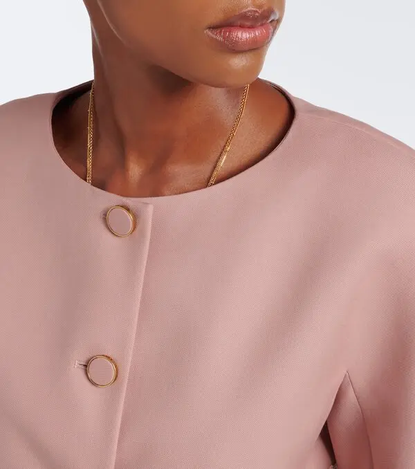 Chloé Cropped Virgin Wool Gabardine Jacket With Lace Trim