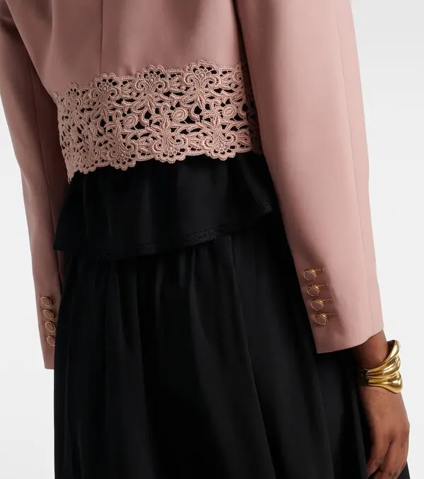 Chloé Cropped Virgin Wool Gabardine Jacket With Lace Trim