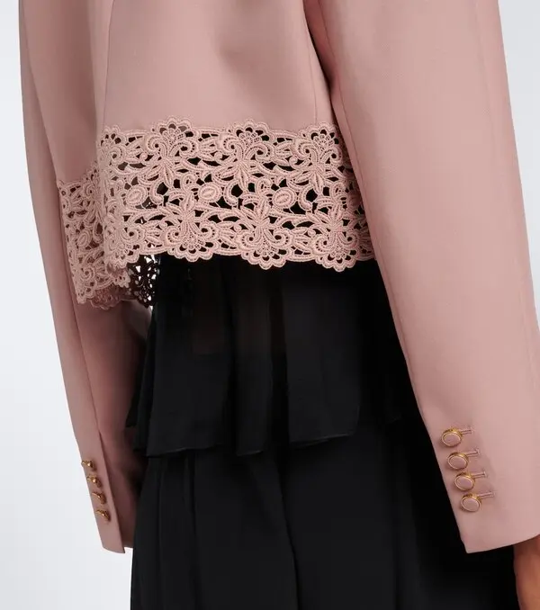 Chloé Cropped Virgin Wool Gabardine Jacket With Lace Trim