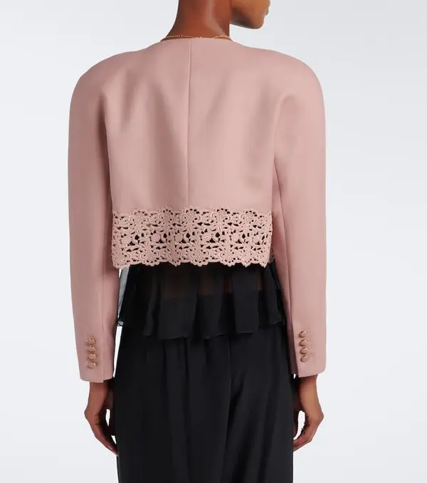 Chloé Cropped Virgin Wool Gabardine Jacket With Lace Trim