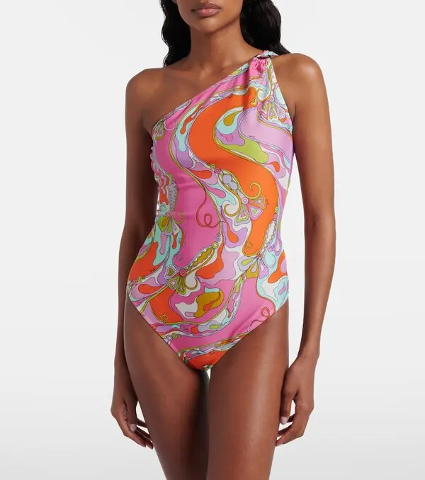 Emilio Pucci Orchidee One-shoulder Swimsuit