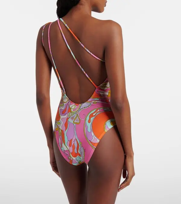 Emilio Pucci Orchidee One-shoulder Swimsuit