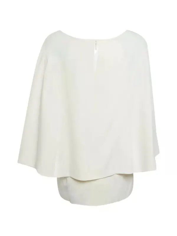 Oscar De La Renta White Crepe Cape Detail Blouse - Neutrals