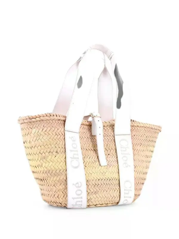 Chloé Sense Basket Tote Raffia Shoulder Bag With Leather Accents