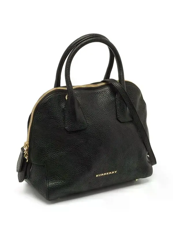 Burberry Greenwood Grained Leather Satchel Bag - Black