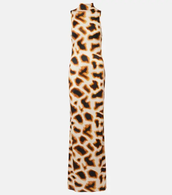 Christopher Esber Sleeveless Maxi Dress With Animal Print - Beige