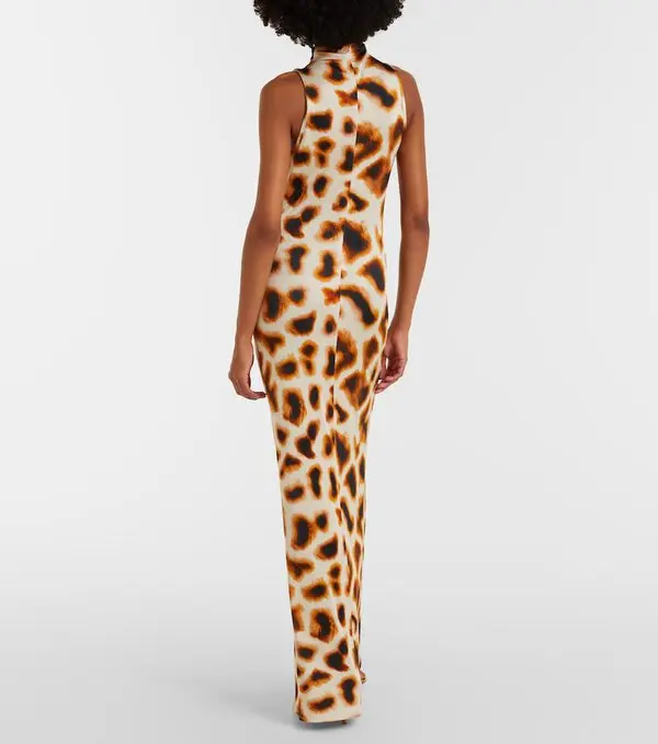 Christopher Esber Sleeveless Maxi Dress With Animal Print - Beige