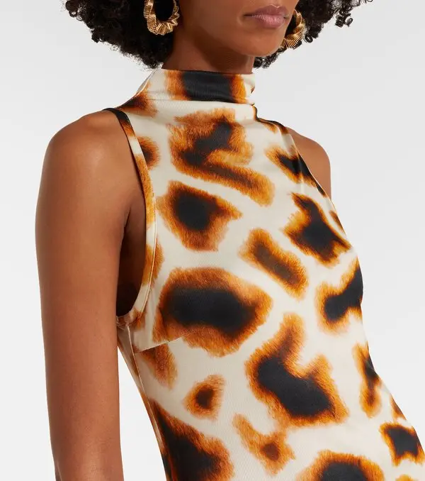 Christopher Esber Sleeveless Maxi Dress With Animal Print - Beige