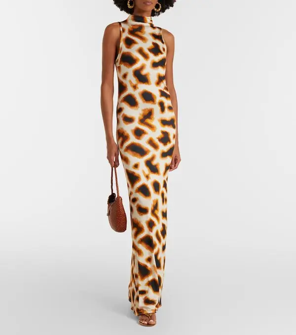 Christopher Esber Sleeveless Maxi Dress With Animal Print - Beige