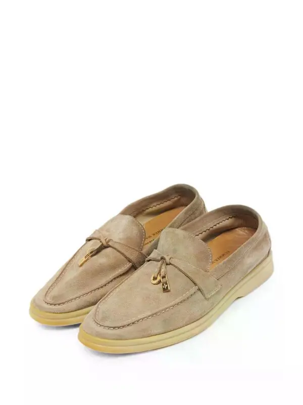 Loro Piana Suede Loafers With Gold-tone Logo Charm