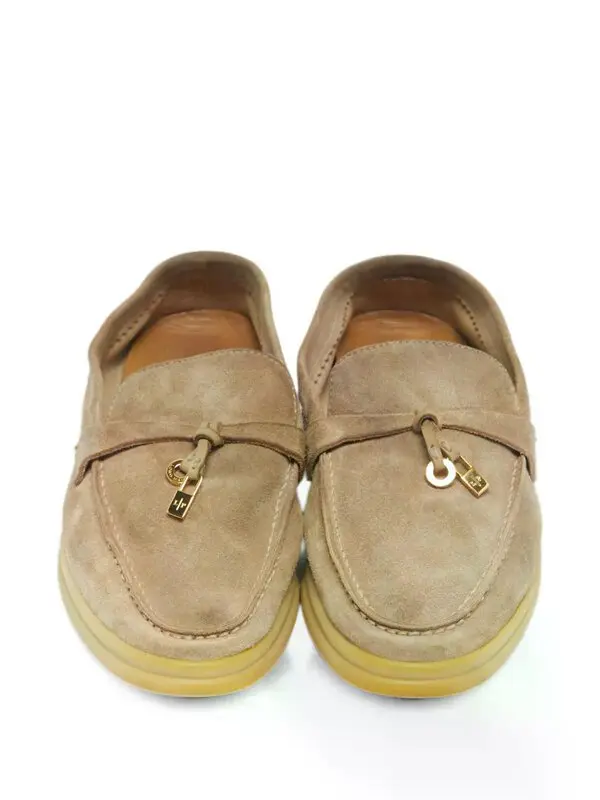 Loro Piana Suede Loafers With Gold-tone Logo Charm