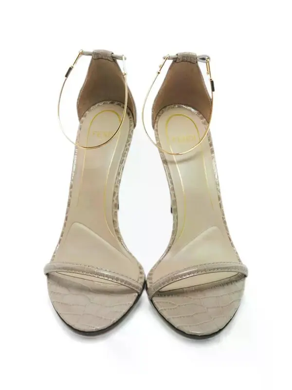 Fendi Leather Croc-embossed Ankle-strap Stiletto Sandals