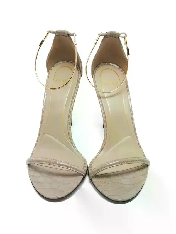 Fendi Leather Croc-embossed Ankle-strap Stiletto Sandals