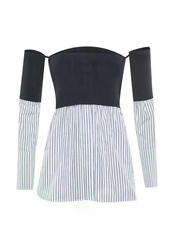 Victoria Beckham Striped Off-shoulder Top - Blue