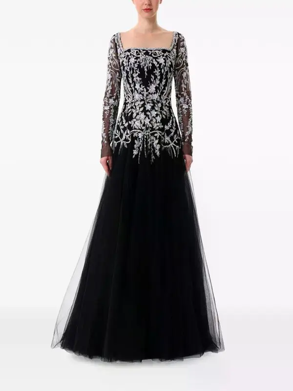 DINA MELWANI Embellished Tulle Maxi Dress