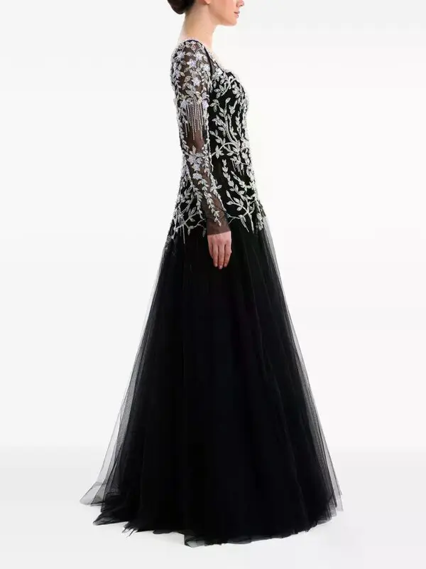 DINA MELWANI Embellished Tulle Maxi Dress