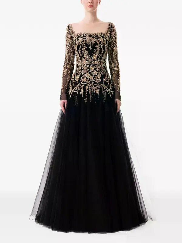 DINA MELWANI Embellished Tulle Maxi Dress