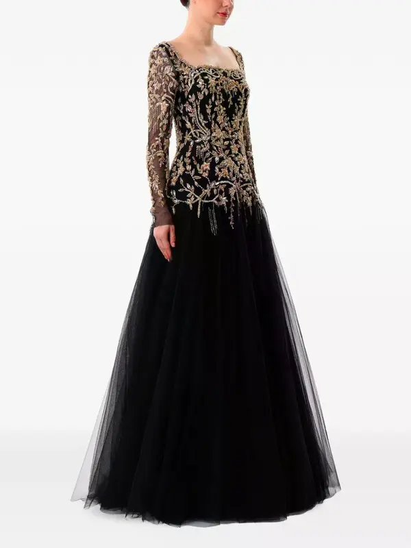 DINA MELWANI Embellished Tulle Maxi Dress