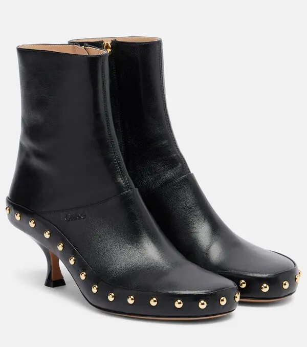 Chloé Junie Studded Leather Ankle Boots - Black