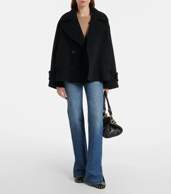Chloé Double-breasted Wool-blend Peacoat - Black