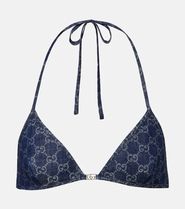 Gucci Gg Denim Jacquard Bra Top - Blue
