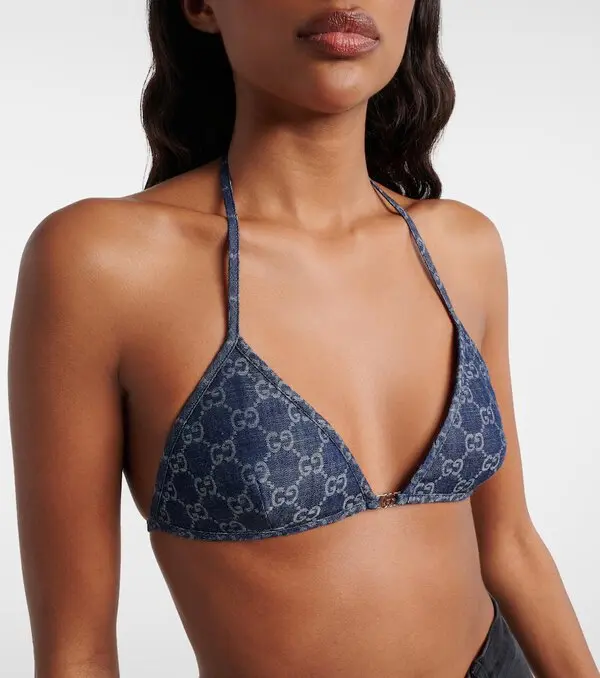 Gucci Gg Denim Jacquard Bra Top