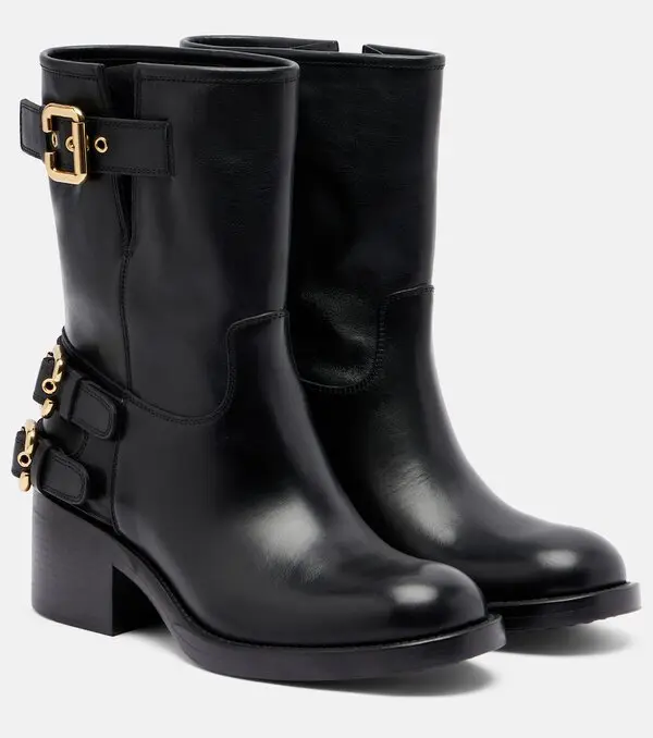 Chloé Dakota Leather Biker Boots With Buckle Fastening - Black