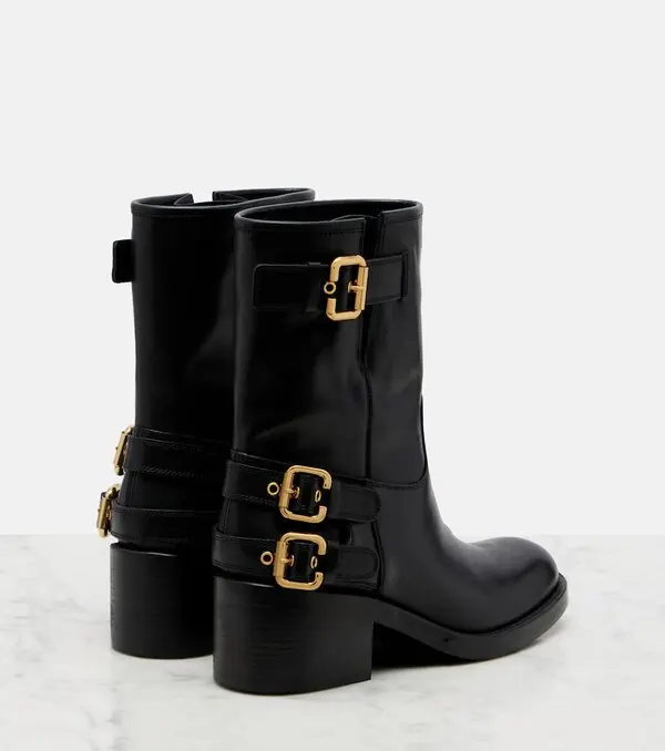 Chloé Dakota Leather Biker Boots With Buckle Fastening - Black
