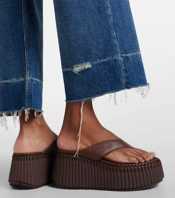 Chloé Nama Leather Platform Thong Sandals