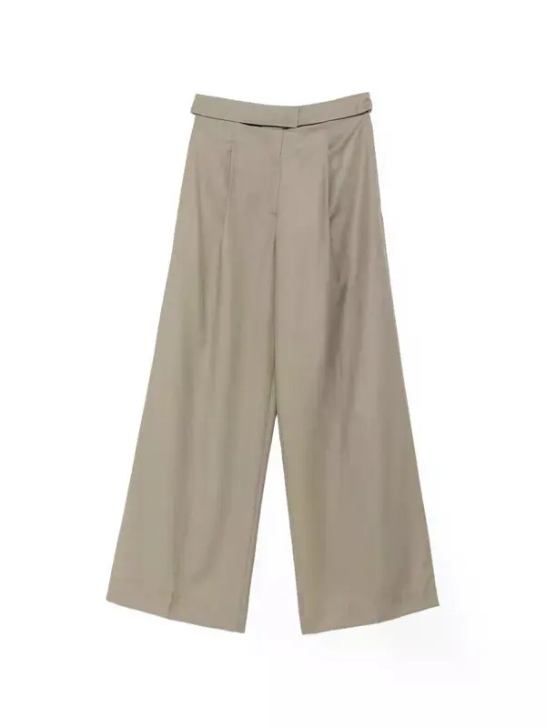 YCH Khaki Wool Cut-out Wide-leg Tailored Trousers