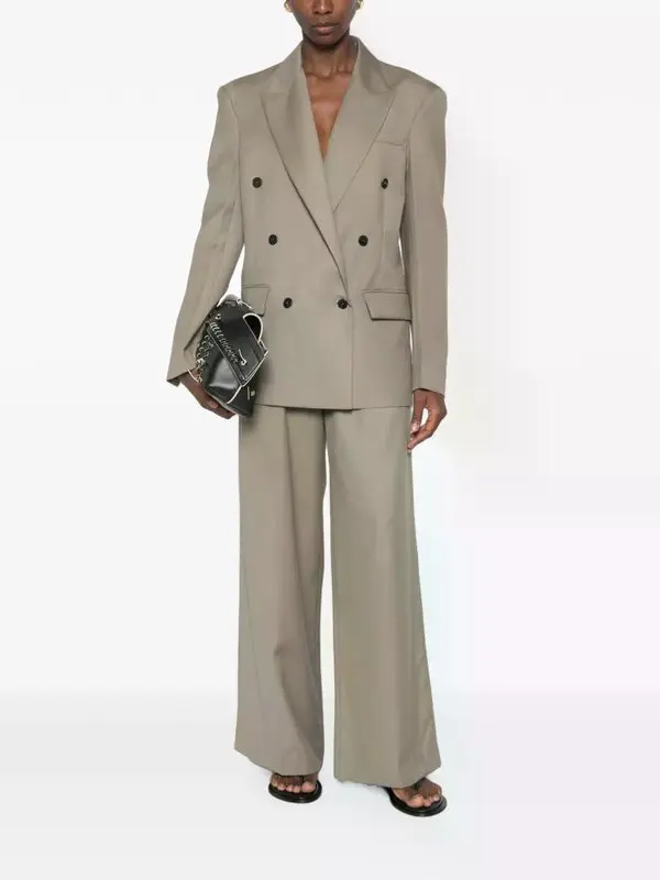 YCH Khaki Wool Cut-out Wide-leg Tailored Trousers