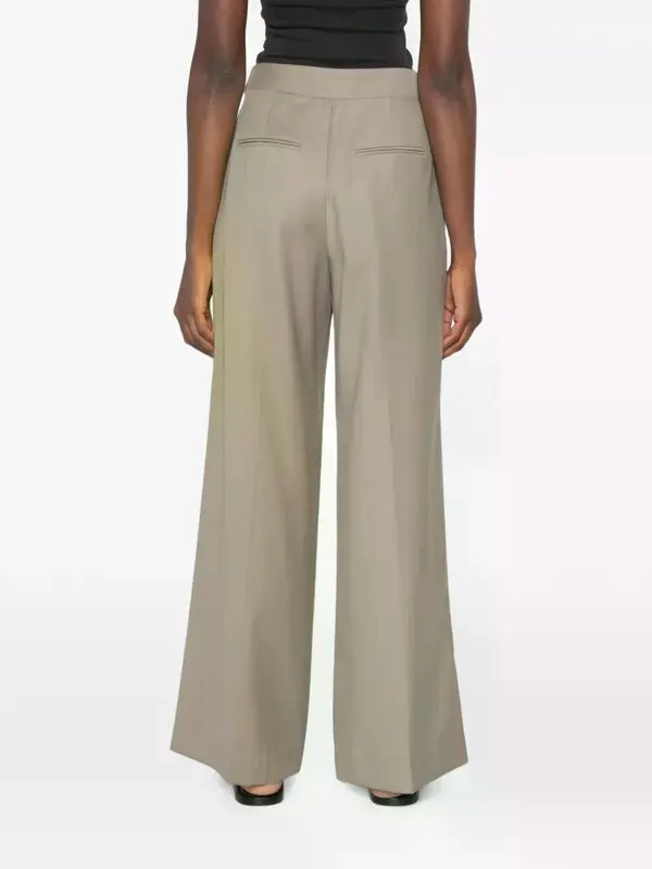 YCH Khaki Wool Cut-out Wide-leg Tailored Trousers