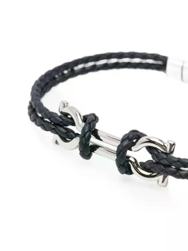 FERRAGAMO Gancini Braided Leather Bracelet
