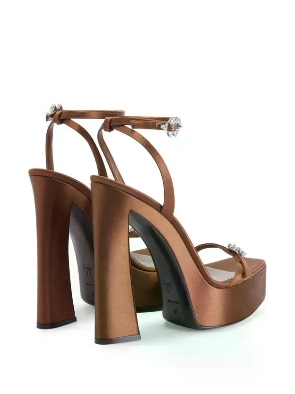 GIUSEPPE ZANOTTI Himari Crystal Embellished Block Heel Sandals - Brown
