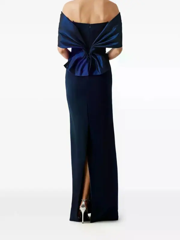 Rickie Freeman For Teri Jon Navy Crepe Gown With Bow Detail - Blue
