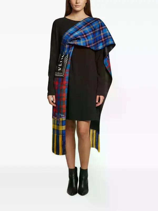 Versace Crepe Tartan Scarf Mini Dress - Black